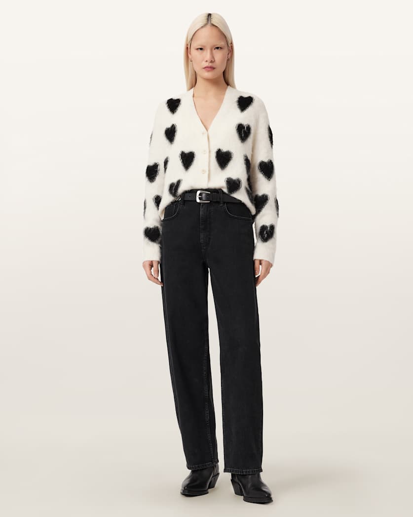 Scatter Heart Cardigan CHALK WHITE/BLACK | ALLSAINTS